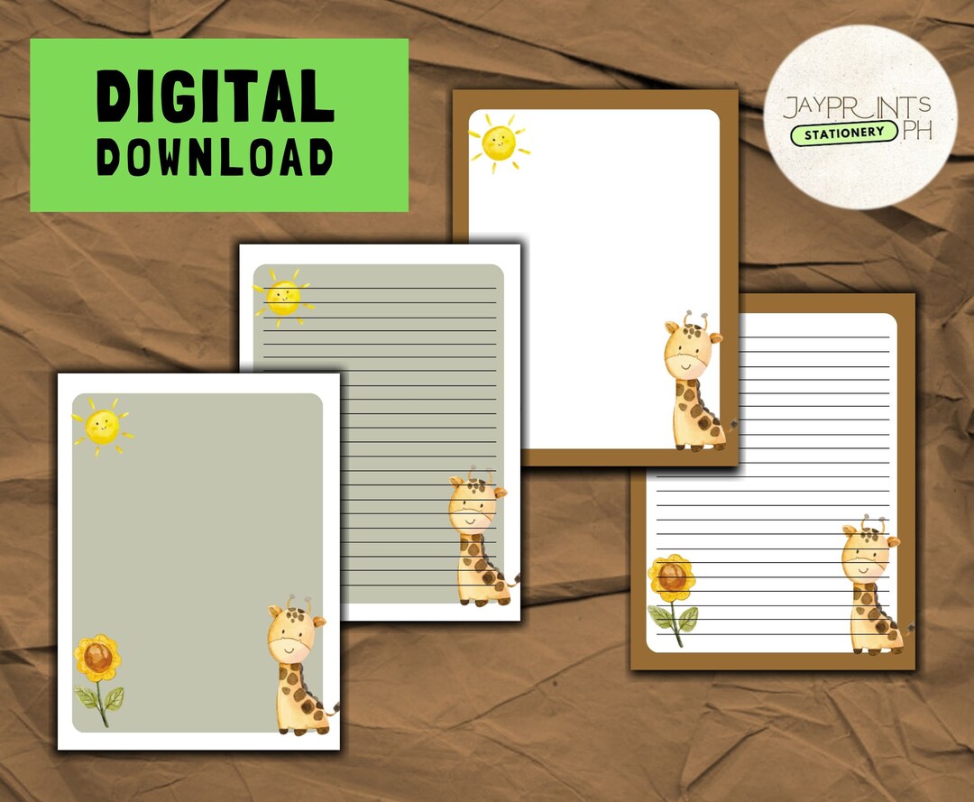 Giraffe Print Stationery Set - Instant Download PDF - US Letter Size ...