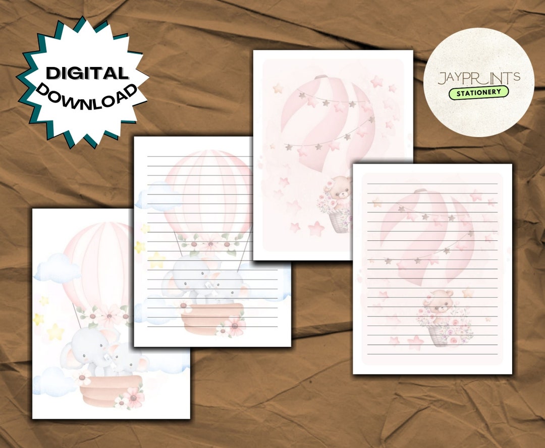 Whimsical Hot Air Balloon Stationery Set for Instant Download - Etsy