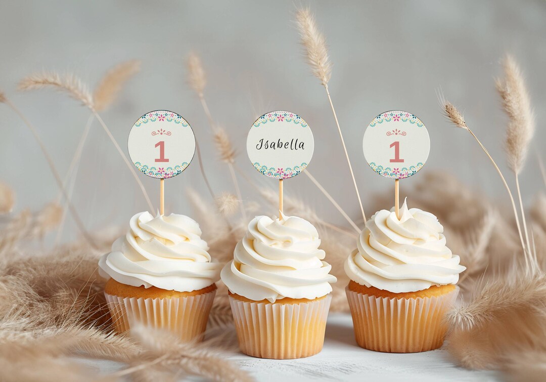 Editable First Birthday Cupcake Topper: Canva Template (digital ...