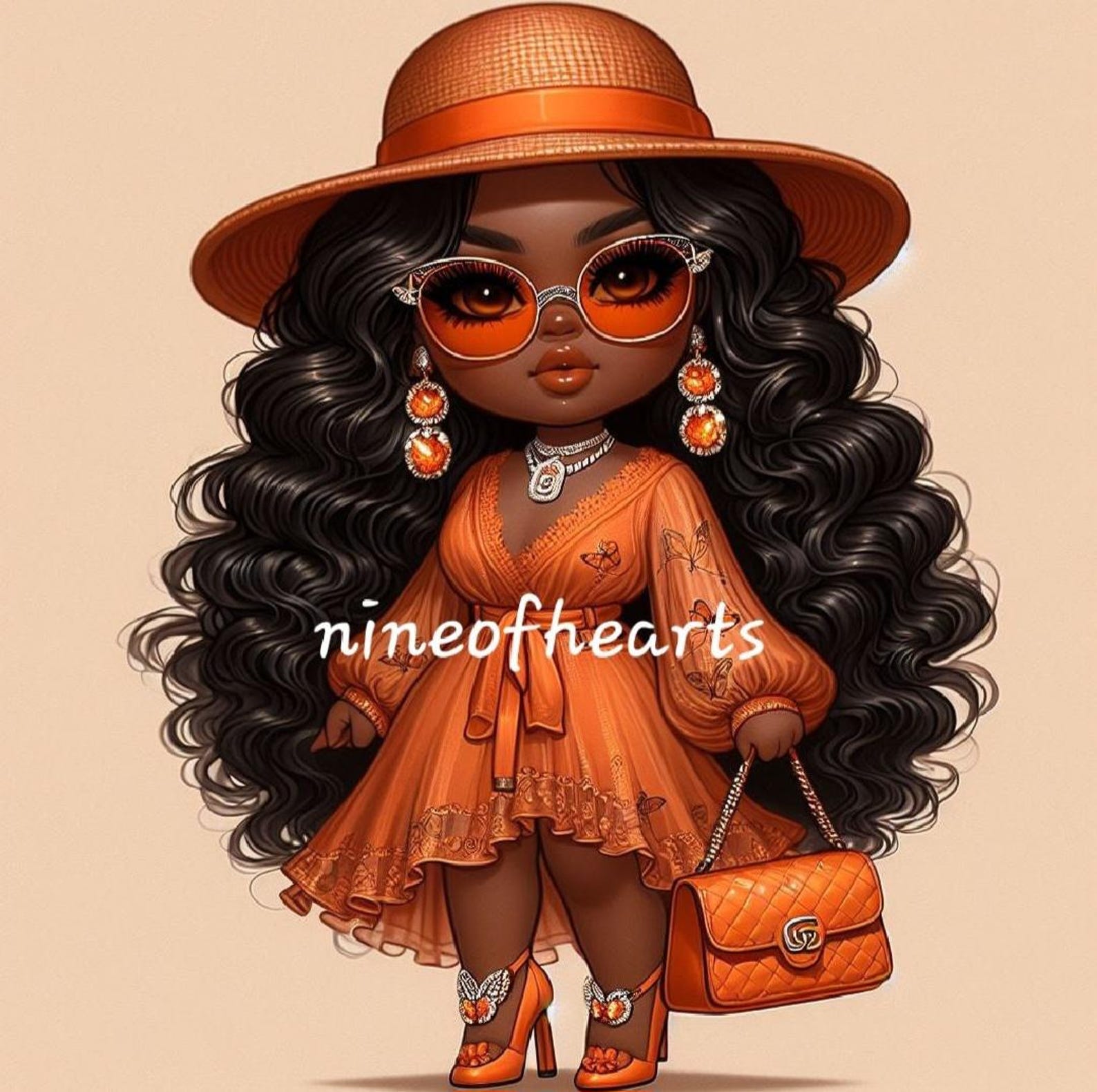 Chibi Doll, Plus Size Chibi, Orange Digital Art, Vintage Doll, African ...