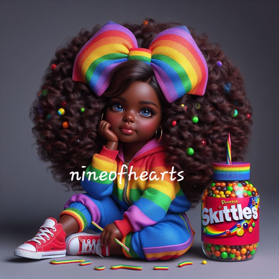 Beautiful Black Girl Little Girl Dressed in Rainbow Colors, Vibrant ...