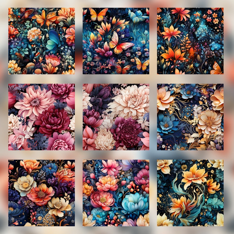 Floral Wonderland Pattern 32 SEAMLESS Patterns Digital Paper Celestial ...