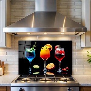 Cocktail Glass Wall Art, Alcoholic Drink Tempered Glass Decor, Kitchen ...