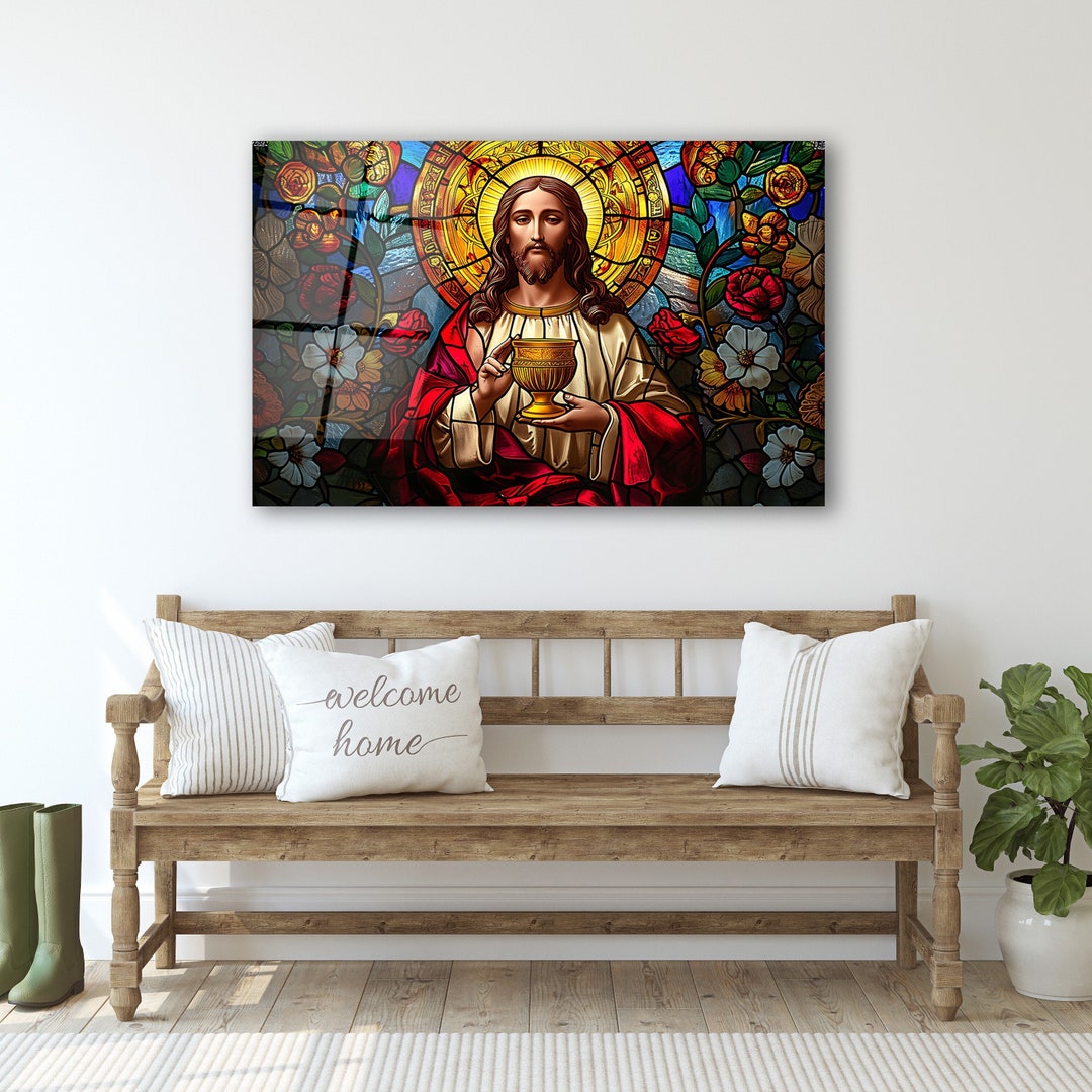 Jesus Christ Glass Wall Art, Colorful Religious Stained Tempered Glass ...