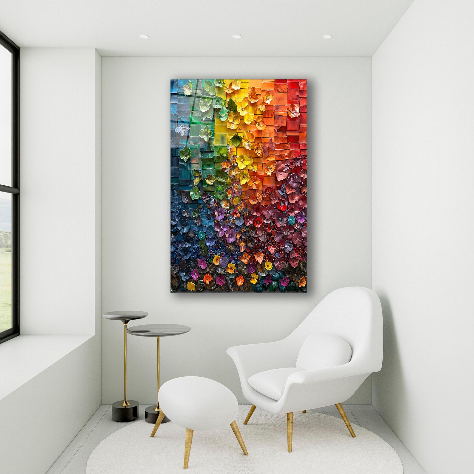 Rainbow Flowers Tempered Glass Wall Art, Colorful Floral Glass ...