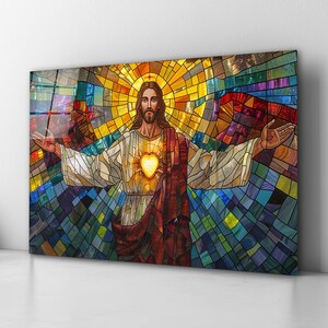 Jesus Christ Glass Wall Art, Colorful Religious Stained Tempered Glass ...