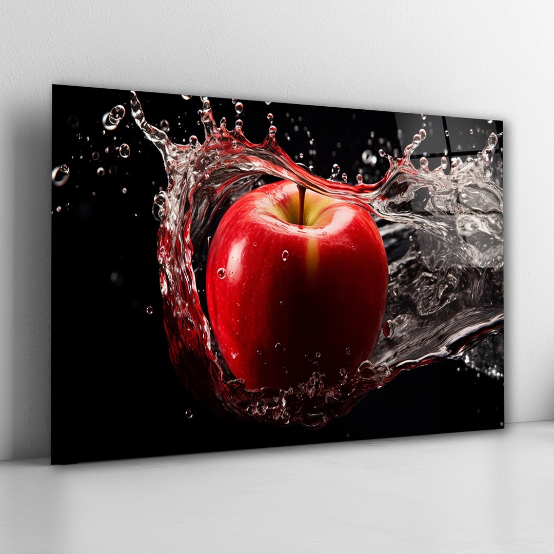 Red Apple Glass Wall Art, Fruit Tempered Glass Backsplash, Kitchen ...