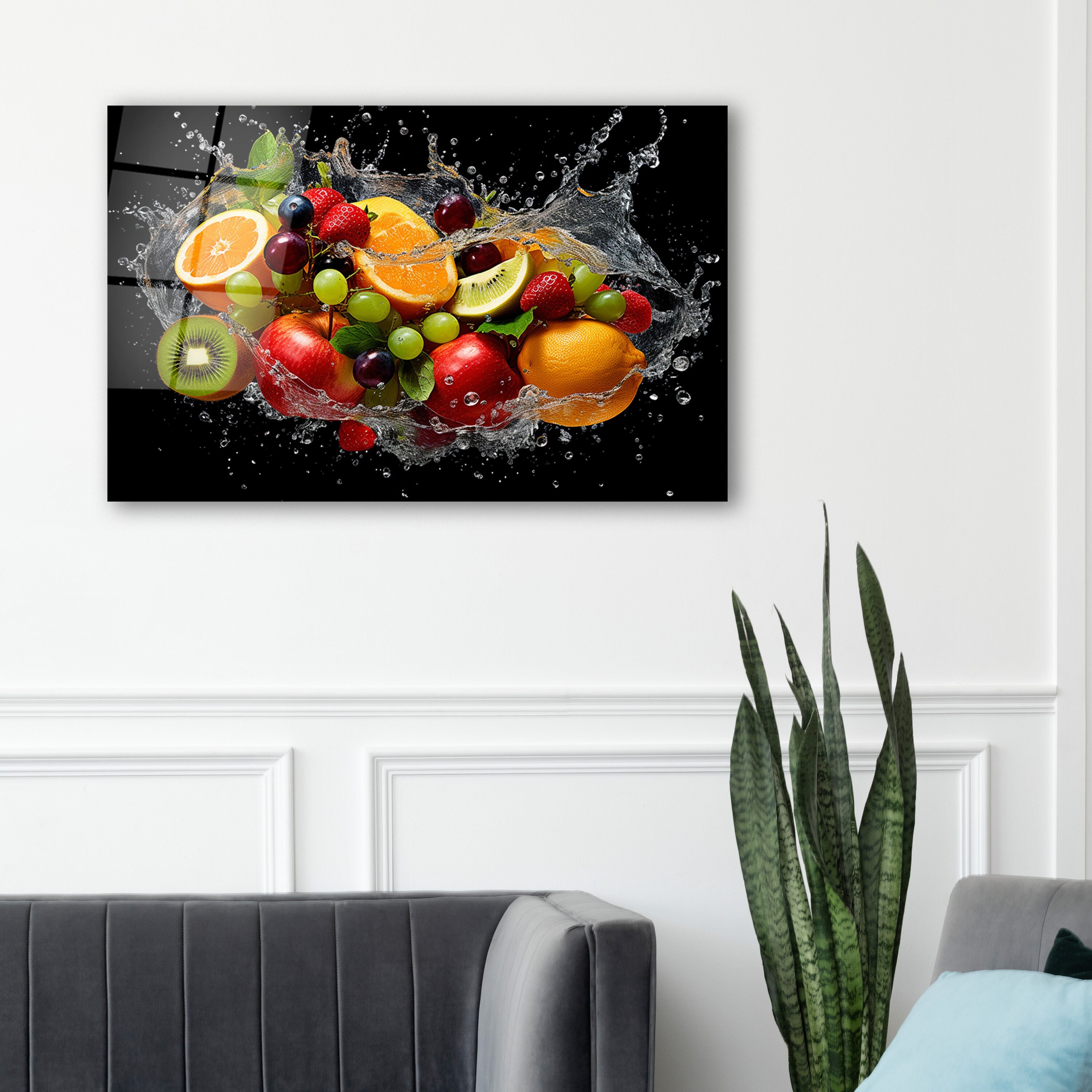 Fruits Splash Glass Wall Art, Kitchen Tempered Glass Backsplash Decor ...