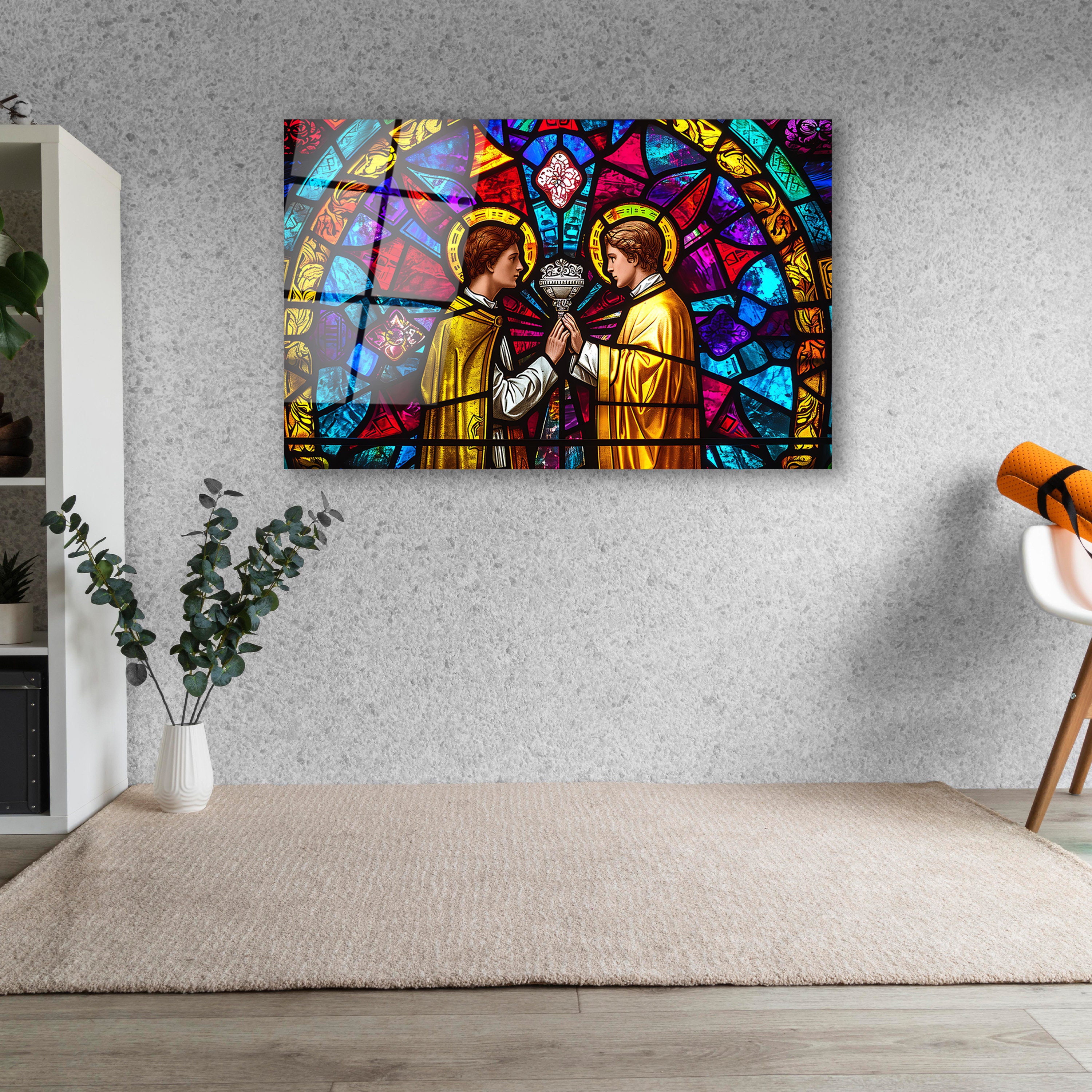 Holy Communion Tempered Glass Wall Art, Colorful Stained Glass Wall ...