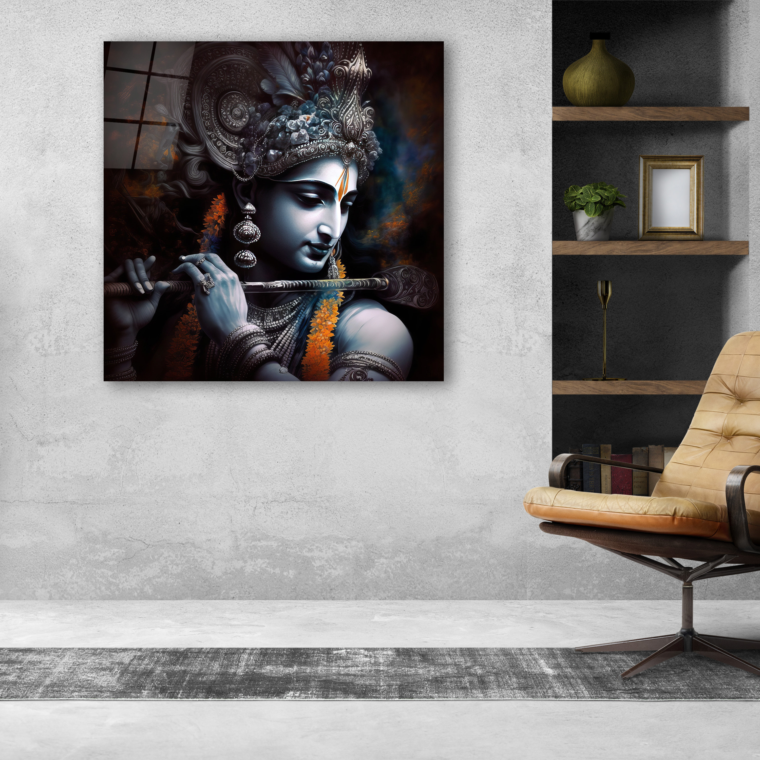 Shri Krishna Tempered Glass Wall Art, Krishna Hindu Wall Decor, New ...