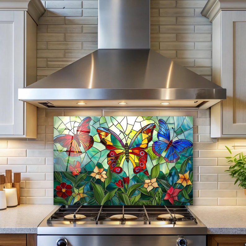 Stained Glass Butterflies, Butterfly Tempered Glass Wall Decor, Elegant ...