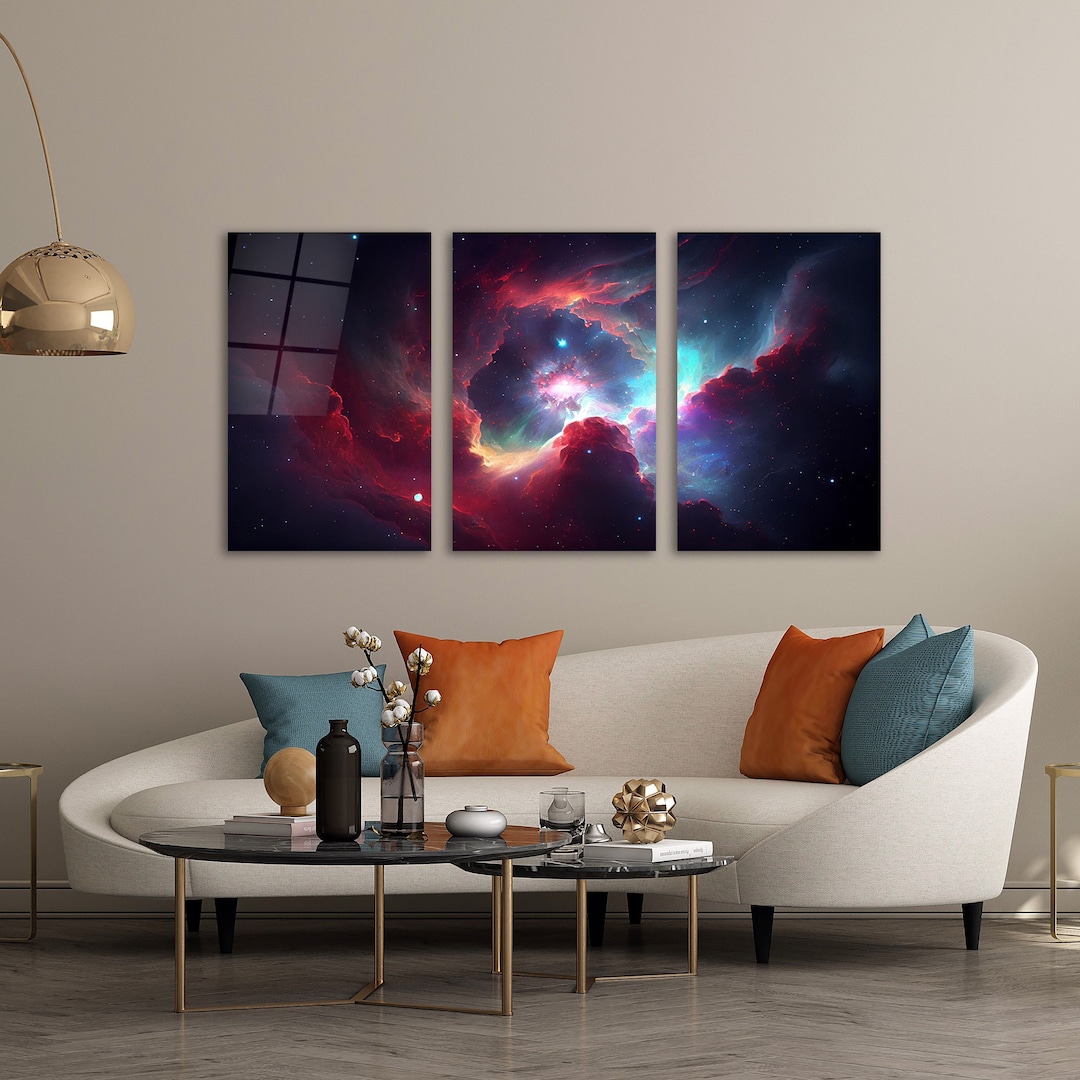 Triple Space Glass Wall Art, Cosmic Galaxy Tempered Glass Wall Decor ...