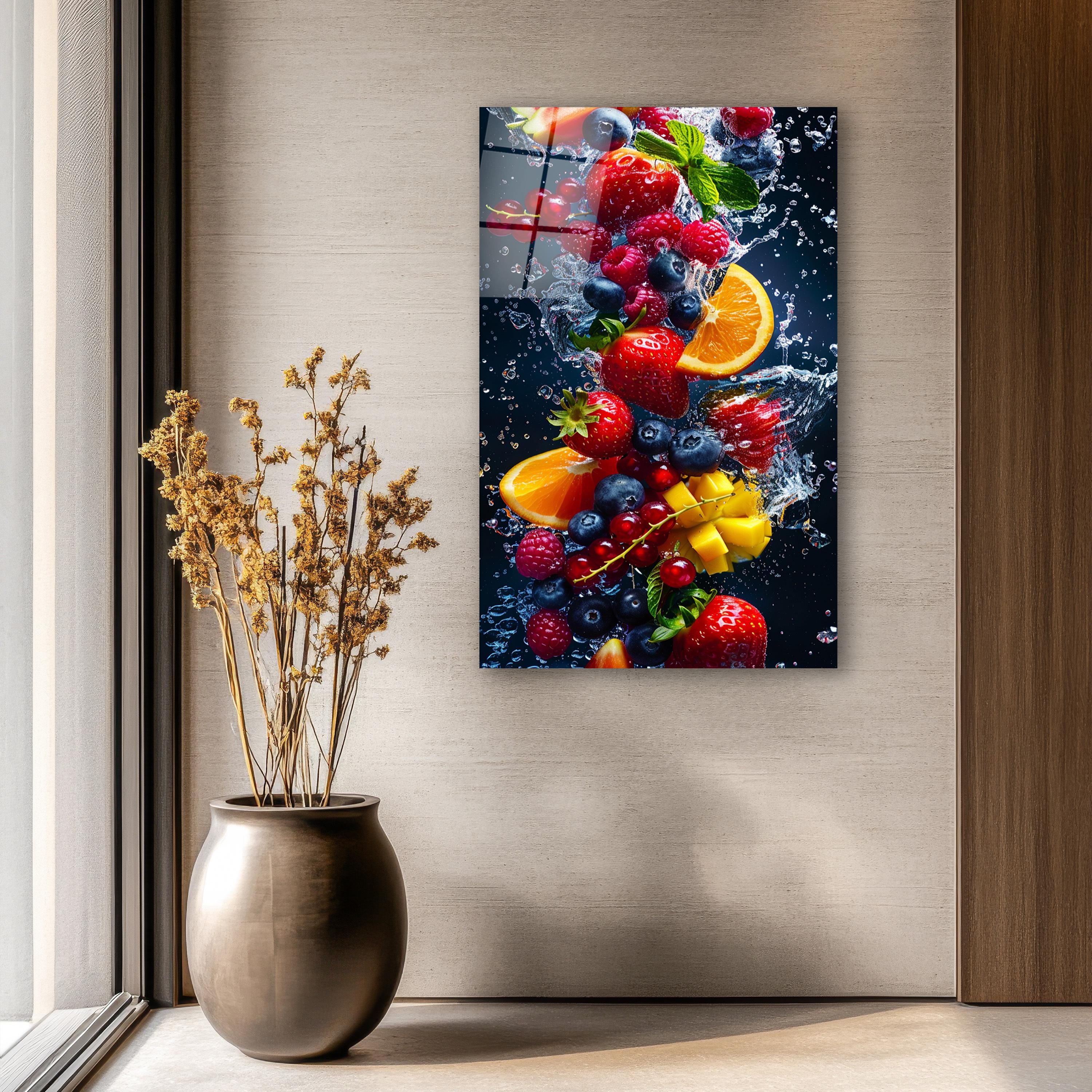 Fruits Splash Glass Wall Art, Tempered Glass Backsplash Wall Decor ...