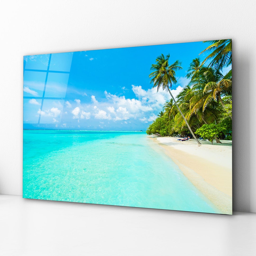 Maldives Tempered Glass Wall Art, Coastal Wall Decor, Ocean Landscape ...