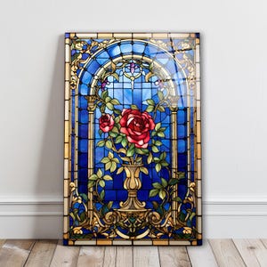 Stained Glass Red Roses Wall Art, Tempered Glass Rose Wall Decor ...