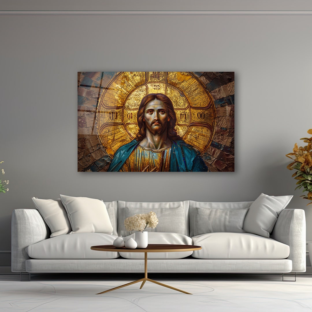 Jesus Christ Icon Glass Wall Art, Orthodox Christian Tempered Glass ...