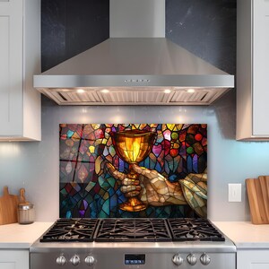 Stained Glass Goblet Backsplash, Holy Communion Tempered Glass Wall Art ...
