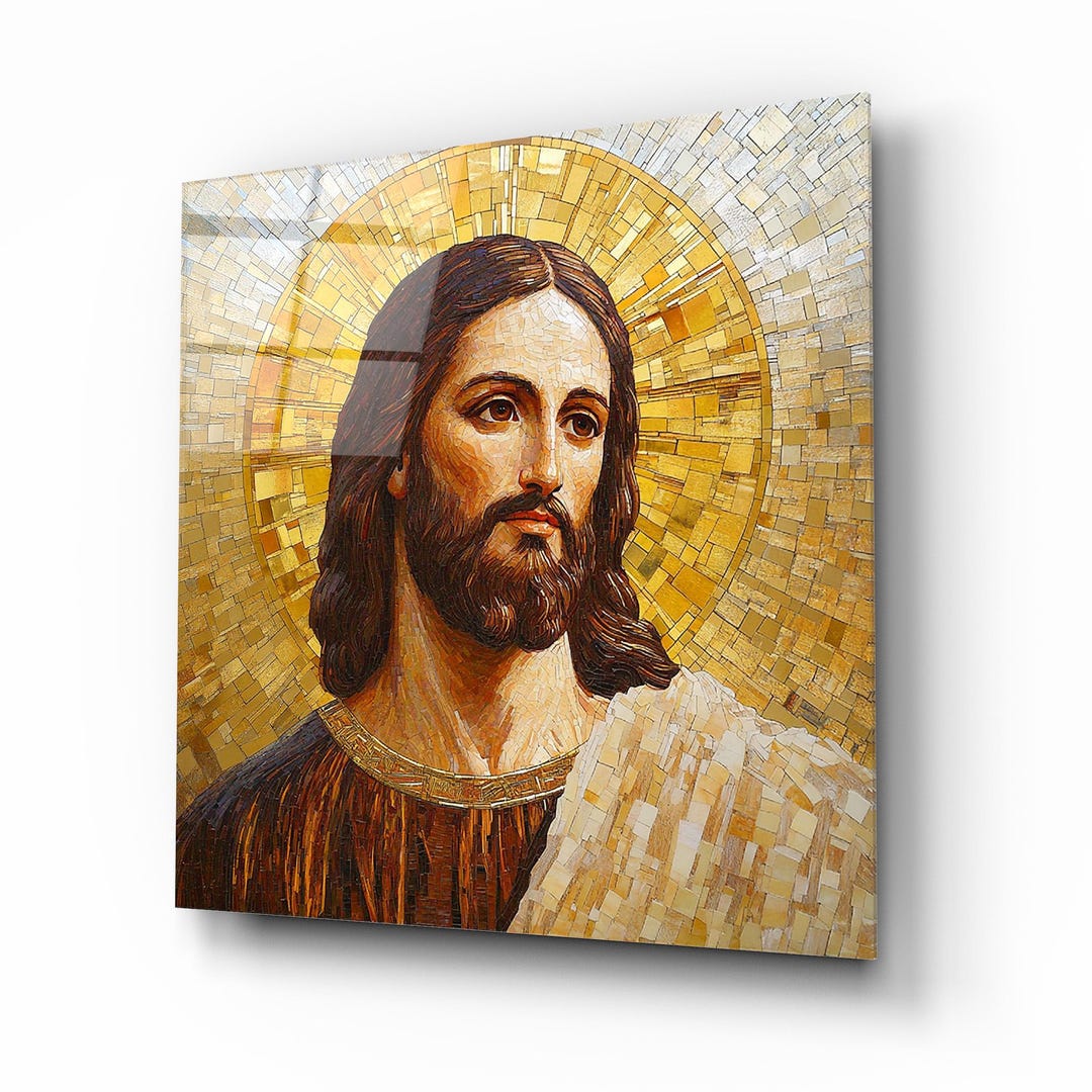 Mosaic Jesus Christ Glass Wall Art, Christian Tempered Glass Decor ...