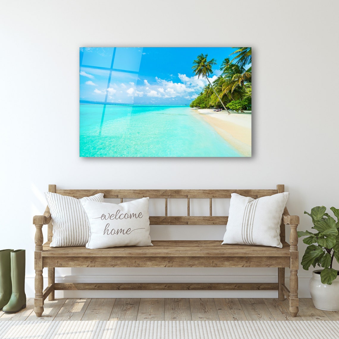 Maldives Tempered Glass Wall Art, Coastal Wall Decor, Ocean Landscape ...