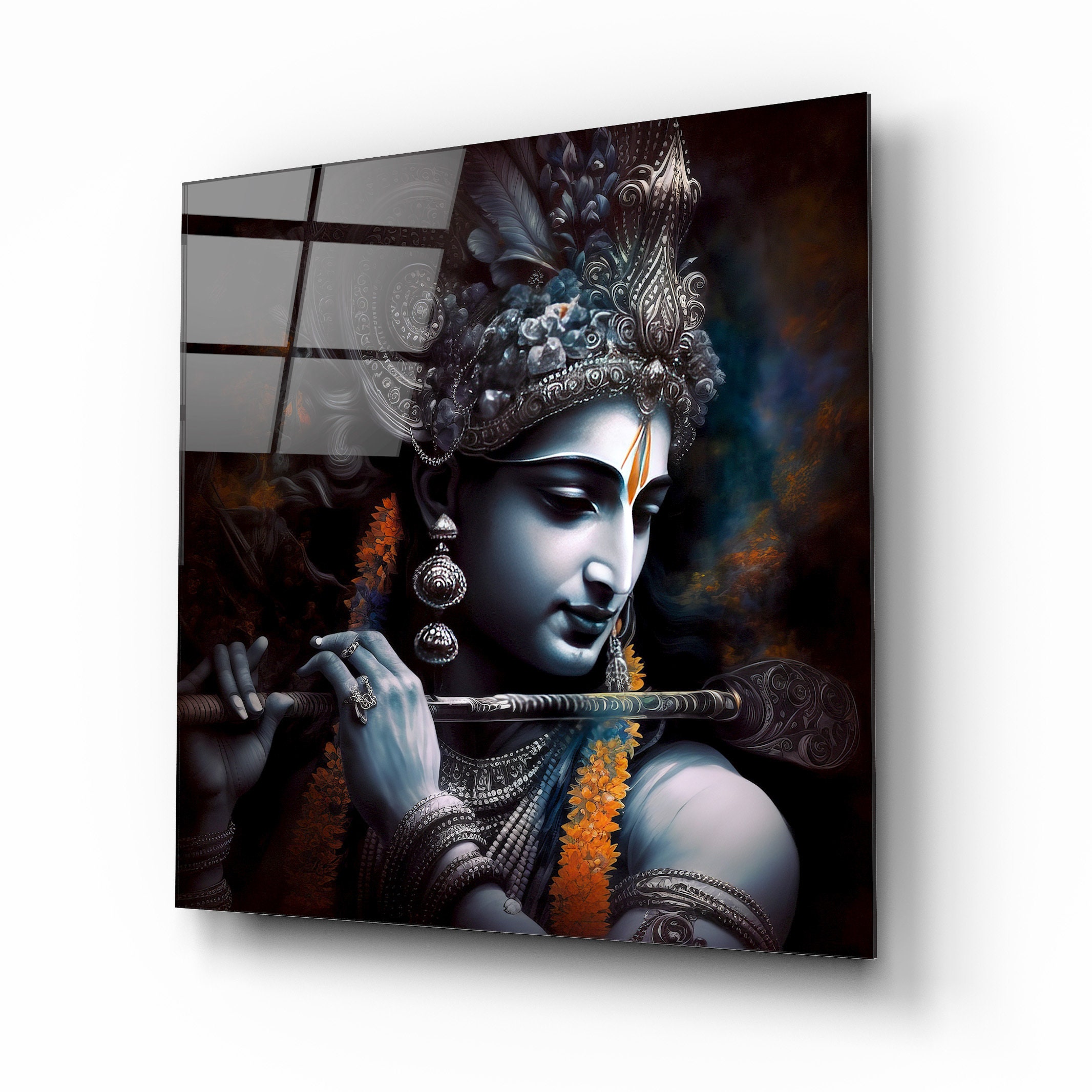 Shri Krishna Tempered Glass Wall Art, Krishna Hindu Wall Decor, New ...