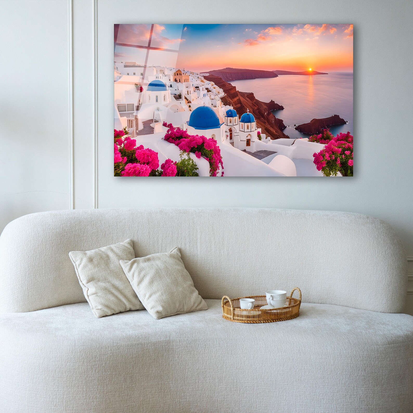 Santorini Greece Glass Wall Art, Greek Island Summer Tempered Glass ...