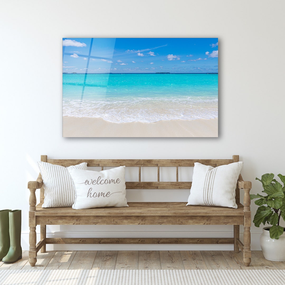 Ocean Glass Wall Art, Coastal Tempered Glass Wall Decor, Living Room ...