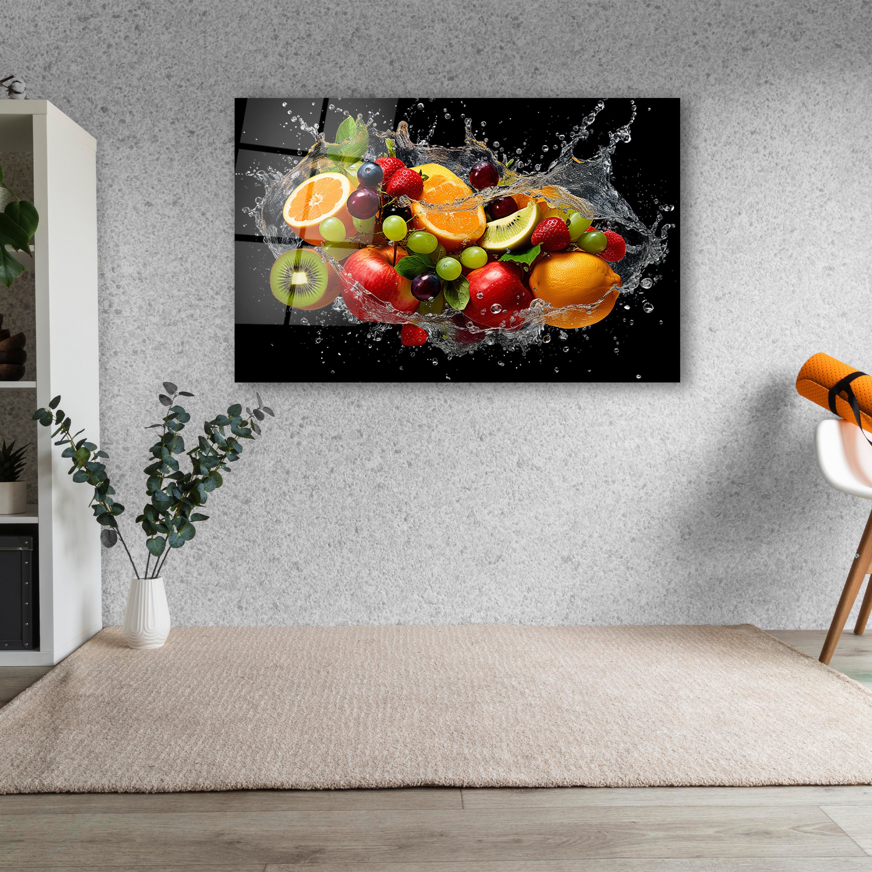 Fruits Splash Glass Wall Art, Kitchen Tempered Glass Backsplash Decor ...