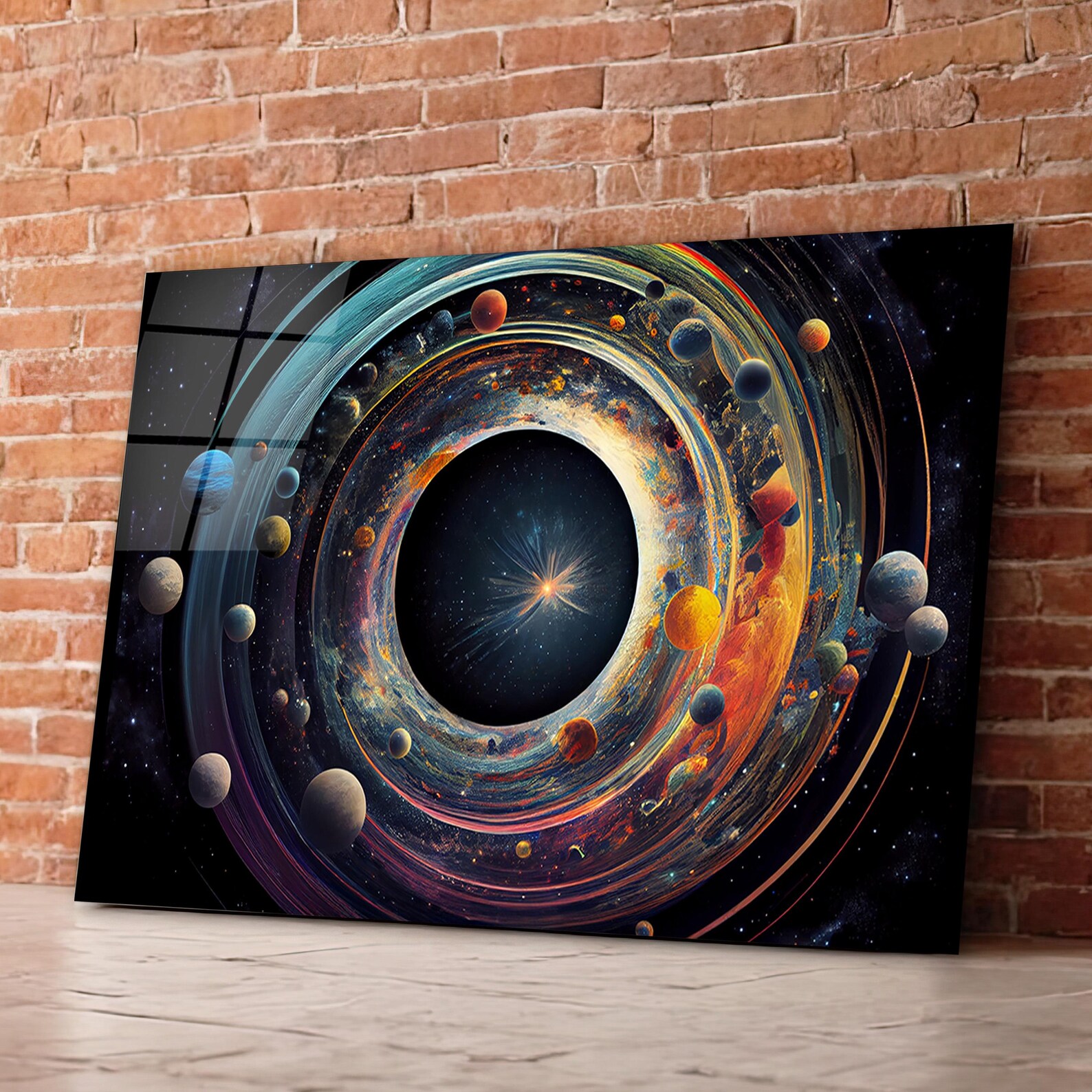 Cosmic Space Galaxy Glass Wall Art, Planets Tempered Glass Wall Decor ...