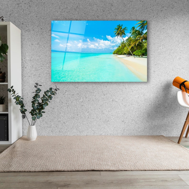 Maldives Tempered Glass Wall Art, Coastal Wall Decor, Ocean Landscape ...