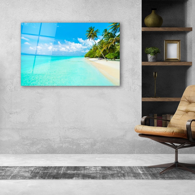Maldives Tempered Glass Wall Art, Coastal Wall Decor, Ocean Landscape ...