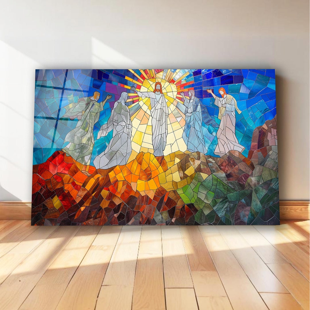 Jesus With Moses and Elijah Tempered Glass Wall Art, Stained Glass ...