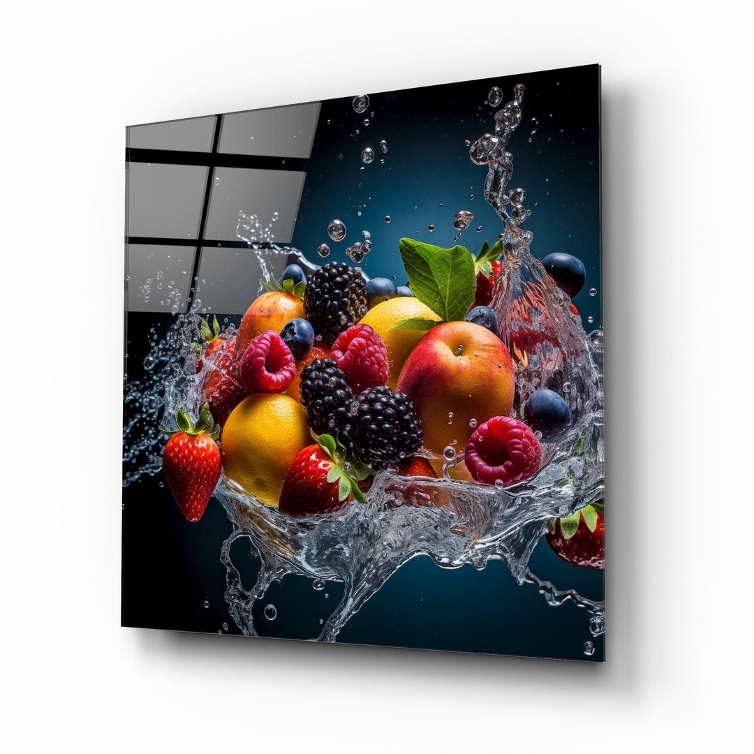 Fruits Splash Glass Wall Art, Kitchen Backsplash Tempered Glass Decor ...