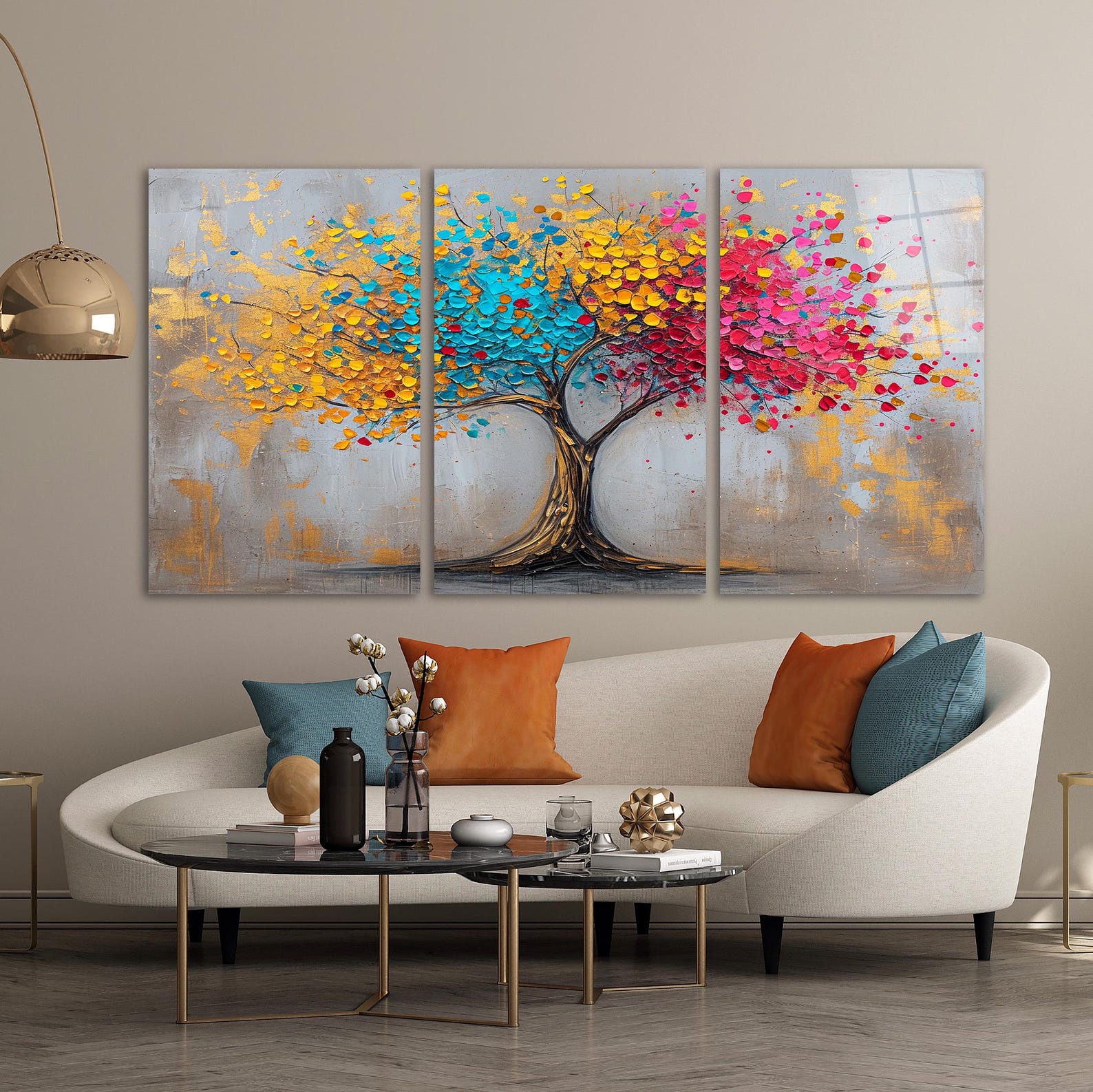 Triple Tree of Life Glass Wall Art, Colorful Tempered Glass Decor ...