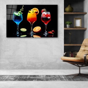 Cocktail Glass Wall Art, Alcoholic Drink Tempered Glass Decor, Kitchen ...
