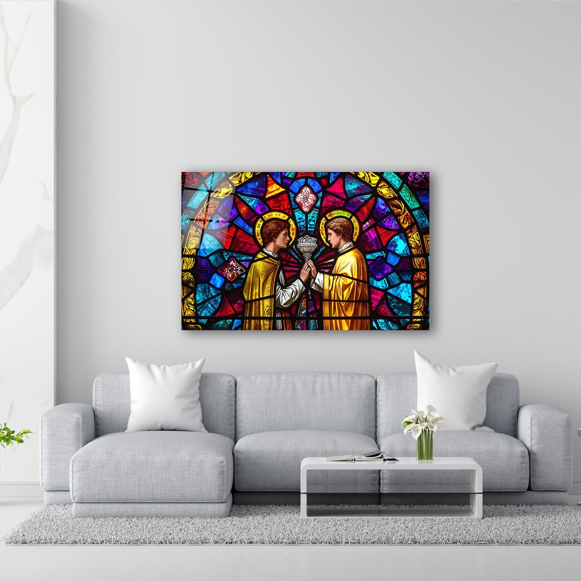 Holy Communion Tempered Glass Wall Art, Colorful Stained Glass Wall ...