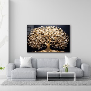 Gold Tree of Life Glass Wall Art, Elegant Golden Tree Tempered Glass ...