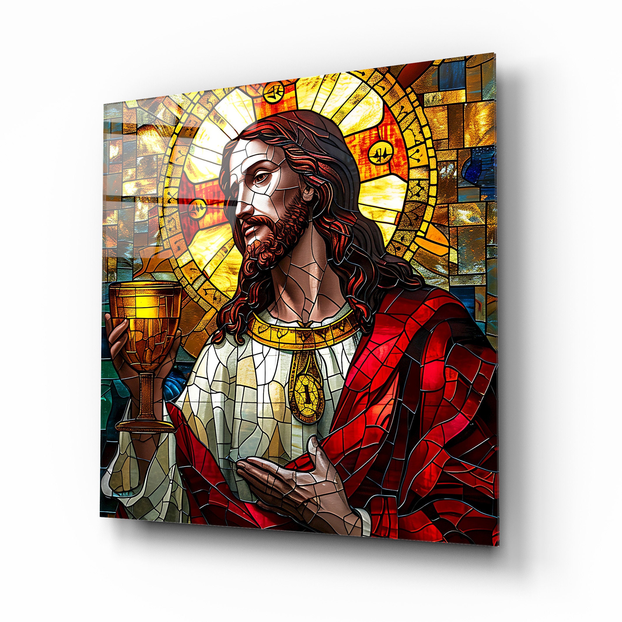 Holy Trinity Stained Glass Effect Wall Art, Christian Tempered Glass ...