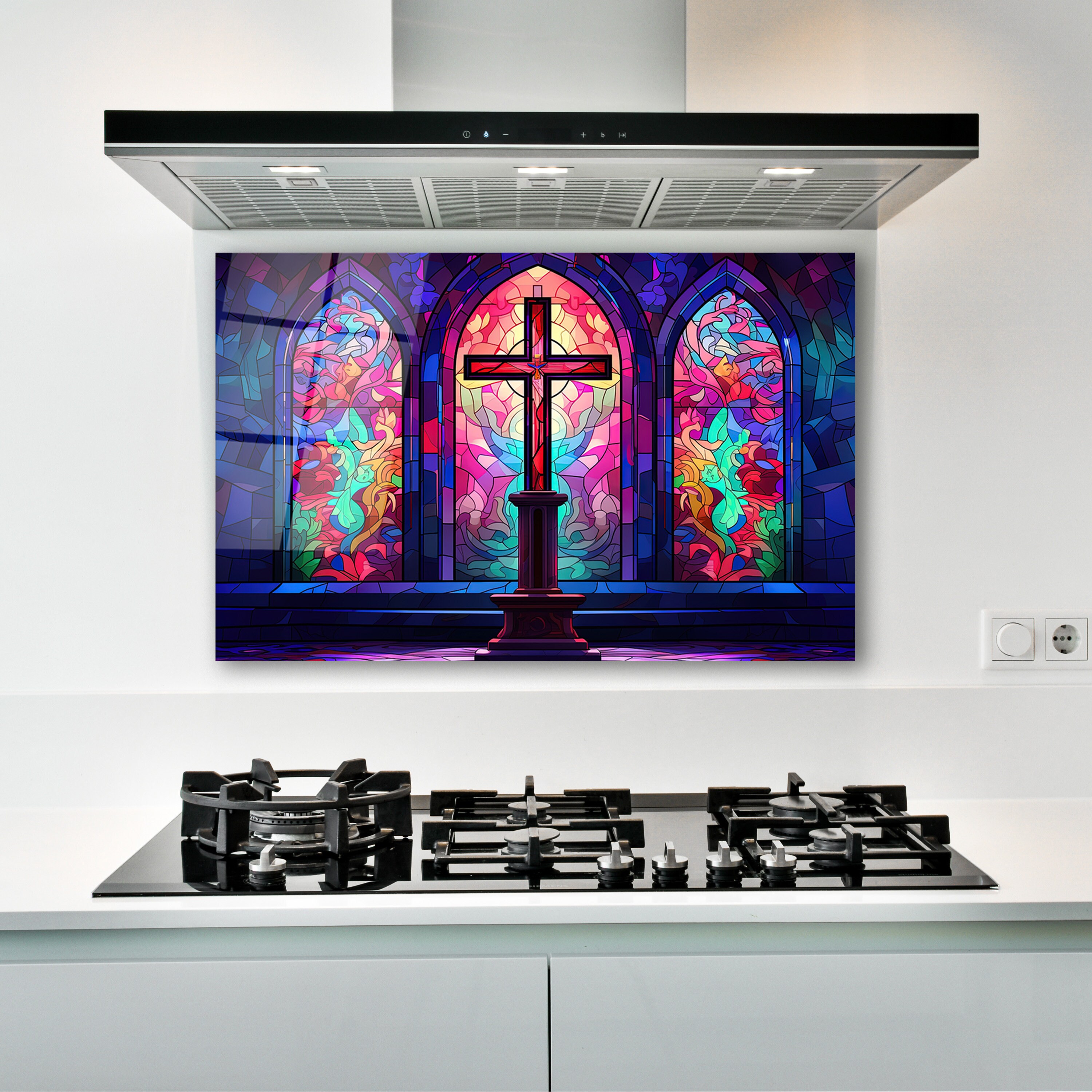 Holy Cross Church Tempered Glass Wall Art, Christian Stained Glass ...