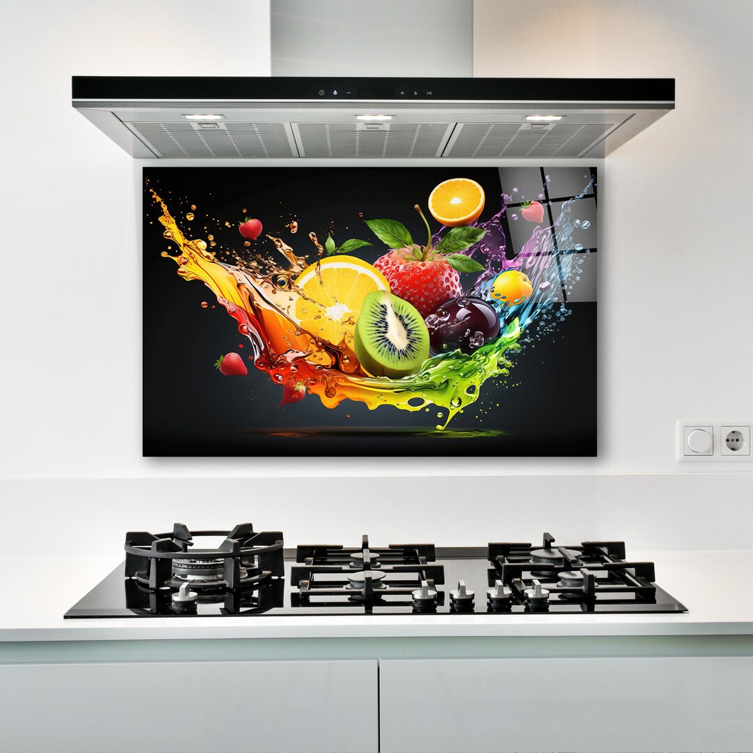 Fruits Splash Tempered Glass Wall Art, Kitchen Wall Art, Dining Room ...