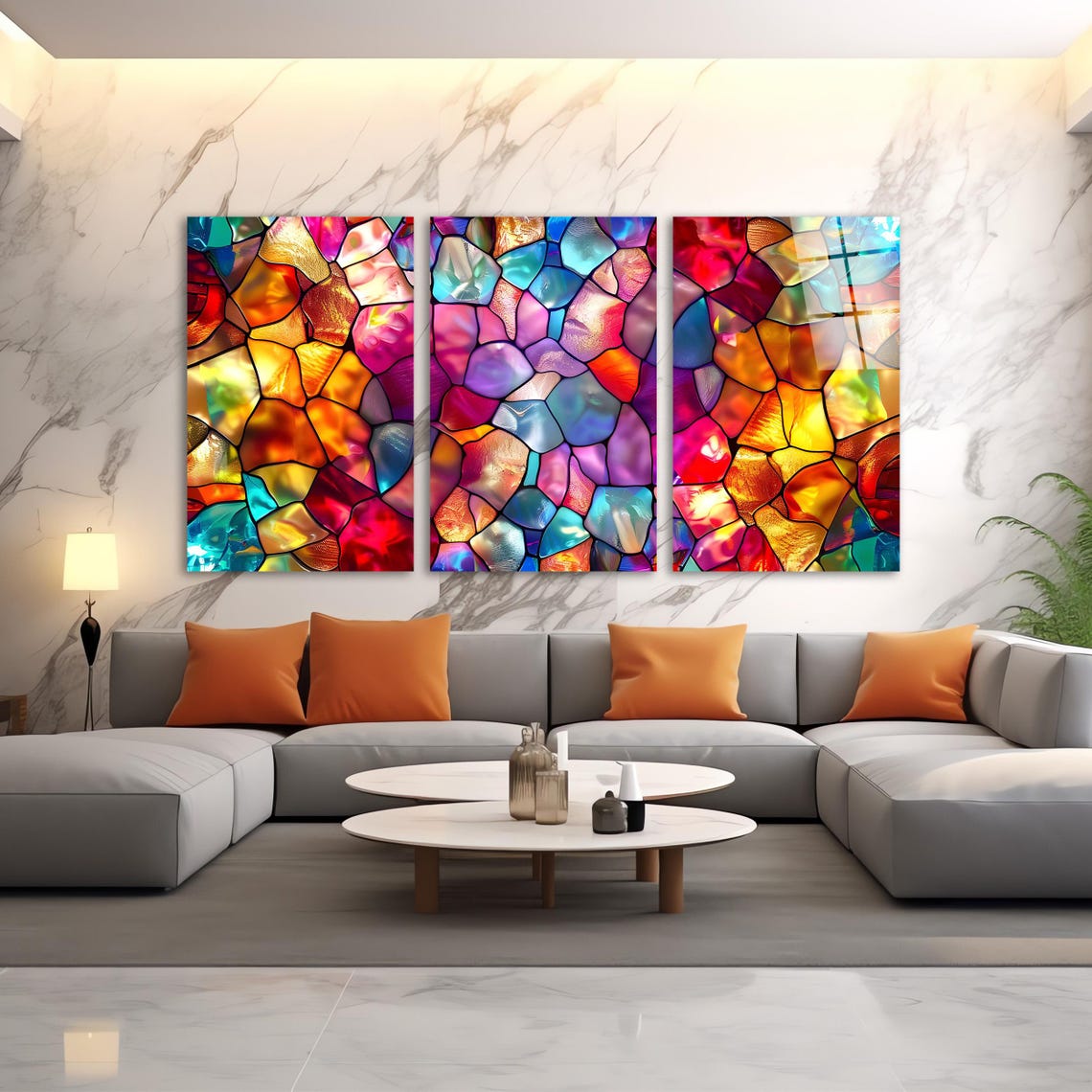 Triple Stained Glass Effect Wall Art, Colorful Tempered Glass Decor ...