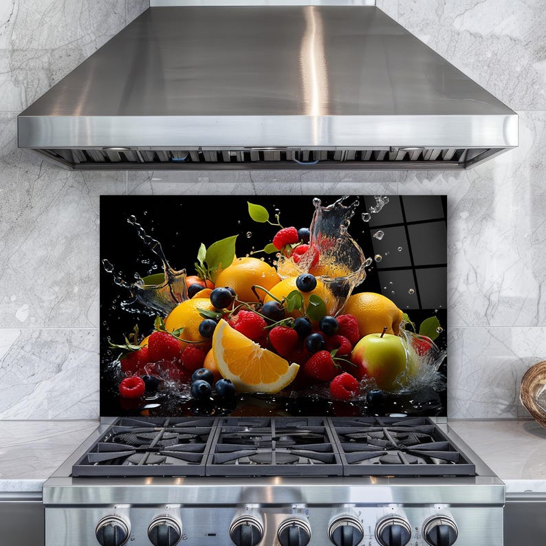 Fruits Glass Wall Art, Tempered Glass Kitchen Backsplash, Fruit ...