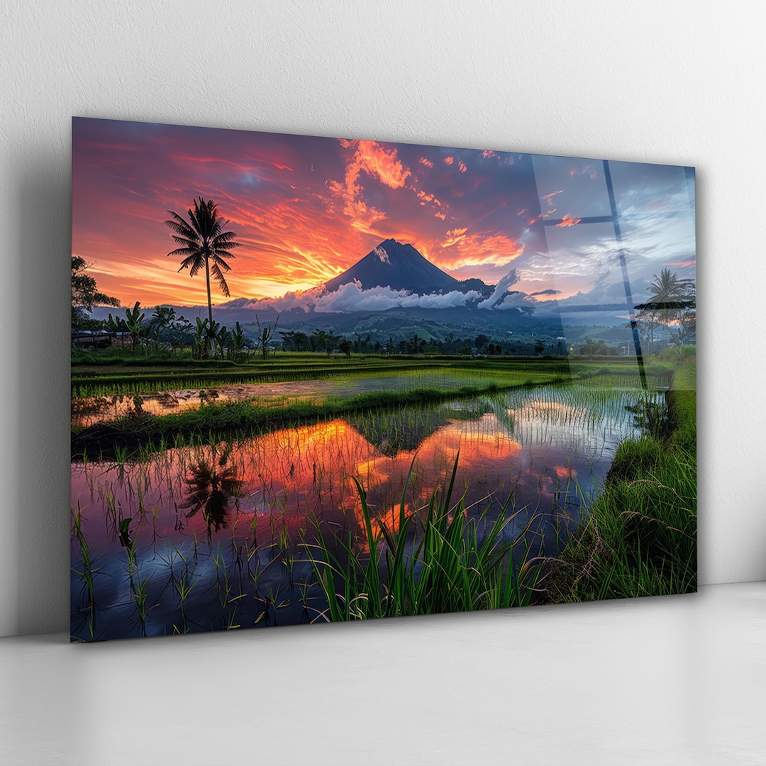 Nature Landscape Glass Wall Art, Mountain & Sunset Tempered Glass Decor ...