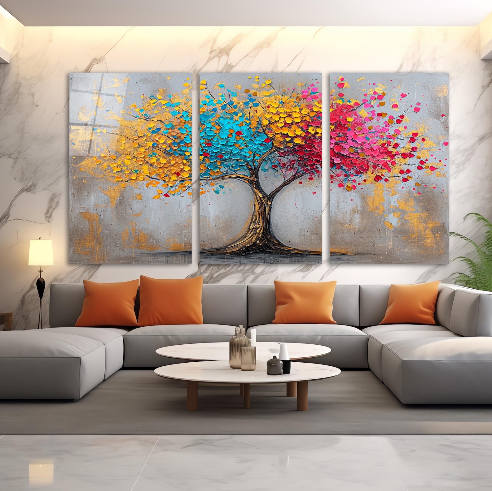 Triple Tree of Life Glass Wall Art, Colorful Tempered Glass Decor ...