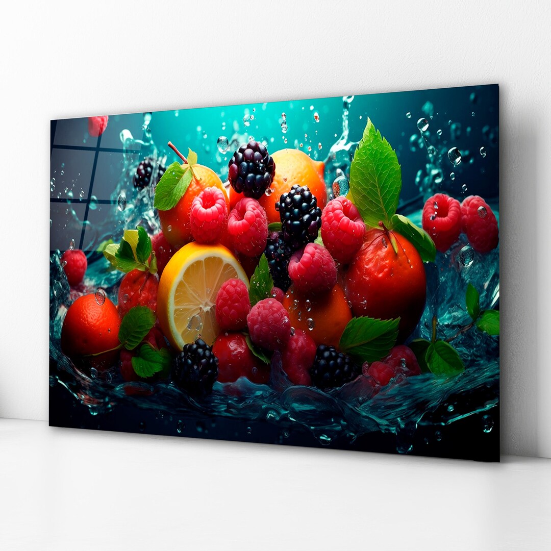Fruits Backsplash Glass Wall Art, Kitchen Tempered Glass Wall Decor ...