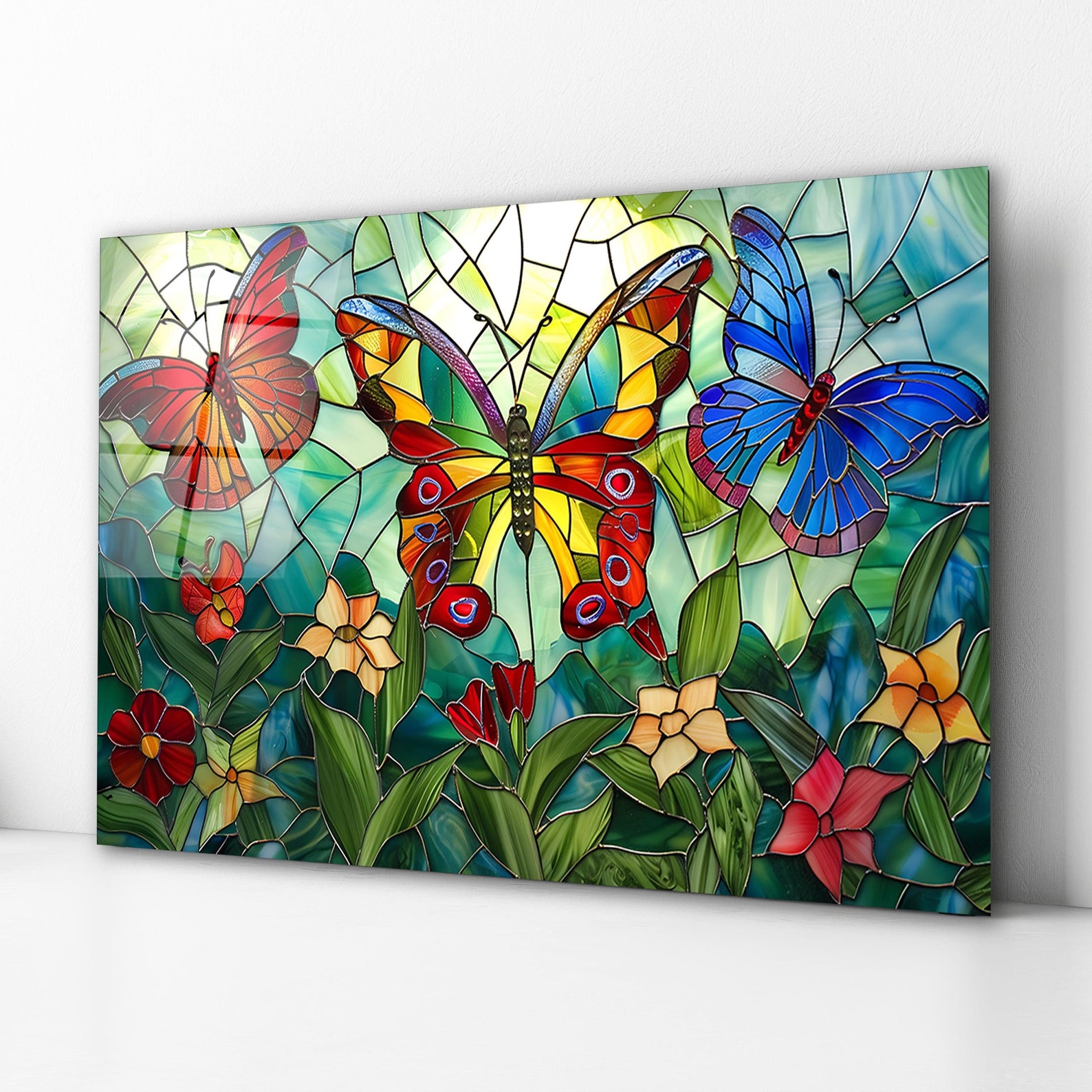 Stained Glass Butterflies, Butterfly Tempered Glass Wall Decor, Elegant ...
