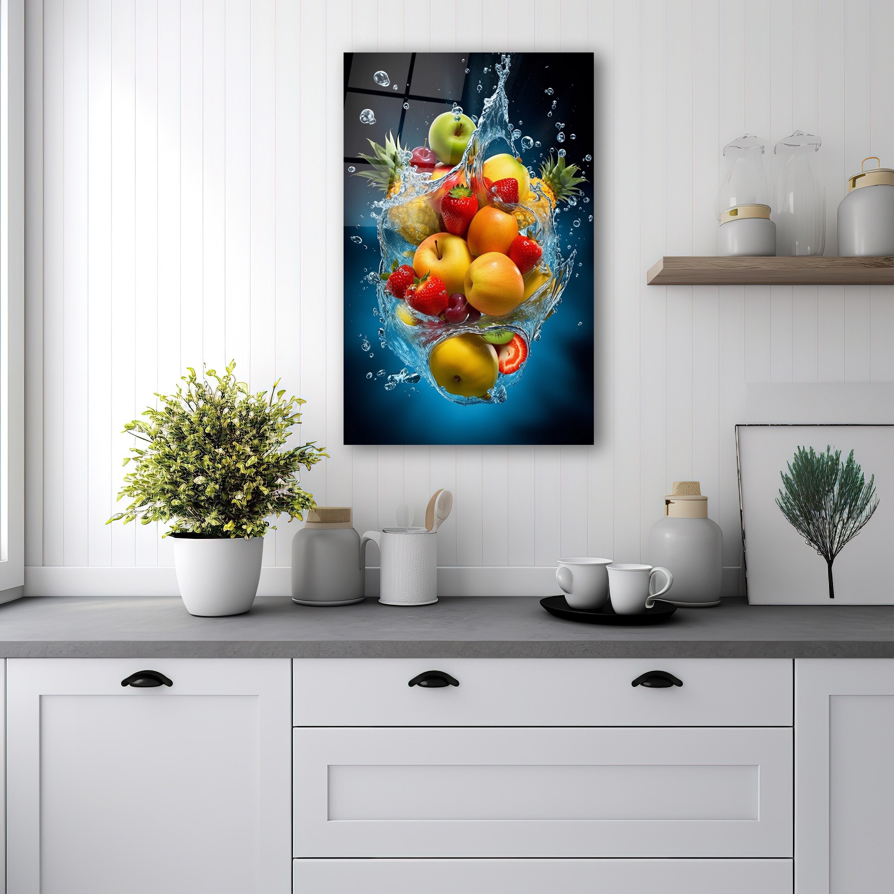 Fruits Splash Glass Wall Art, Tempered Glass Backsplash Wall Decor ...