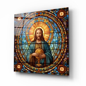 Jesus Christ Stained Glass Wall Art, Christian Tempered Glass Wall ...