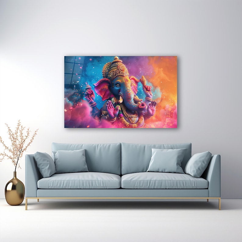 Lord Ganesha Glass Wall Art, Ganesh Tempered Glass Wall Decor, Hindu ...