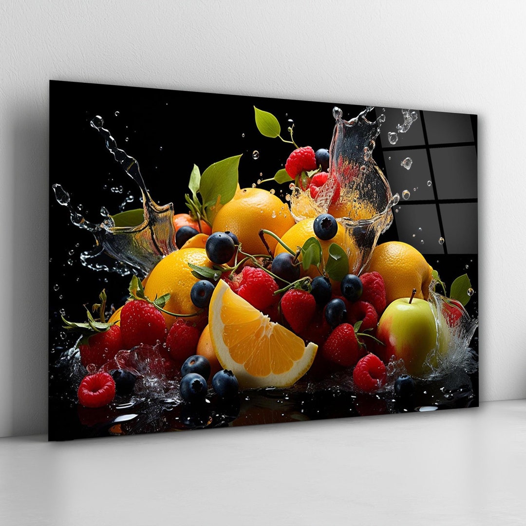 Fruits Glass Wall Art, Tempered Glass Kitchen Backsplash, Fruit ...