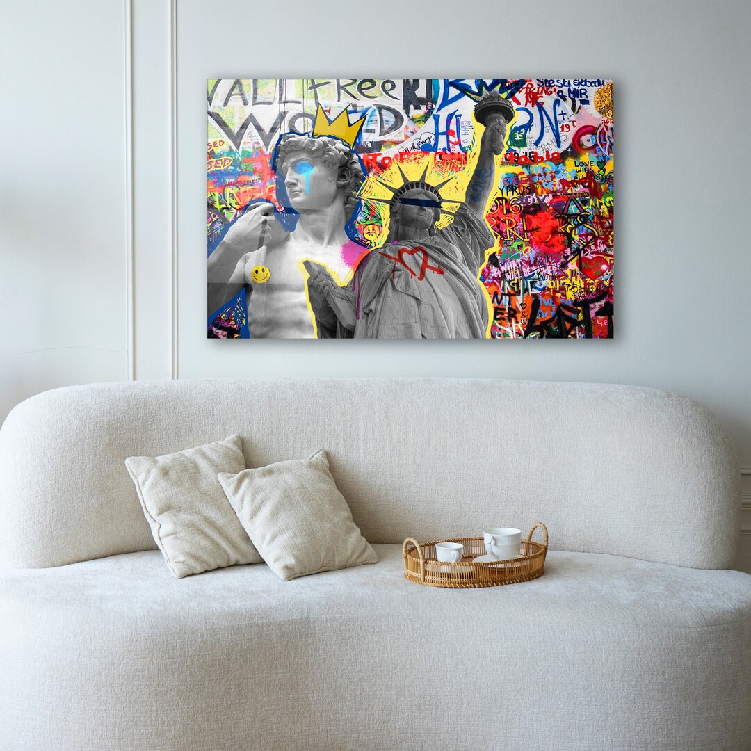 Punk Rock Collage Glass Wall Art, Colorful Banksy Style Tempered Glass ...